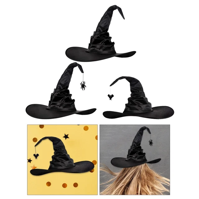 POINTED TOP SORCERESS Hat Black Costume Accessory Wide Brim Wizard ...