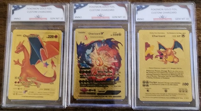 CHARIZARD GOLD FOIL Fan Art Pokémon Cards NM Set of (3ea) £824.11 ...