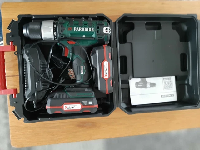 PARKSIDE PABS 20-LI E6 CORDLESS HAMMER DRILL SET 20V + 2 BATTERY ...