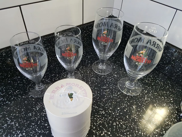 4X BIRRA MORETTI Glasses - Pint & Half Pint Glasses & Beer Mats - Brand ...