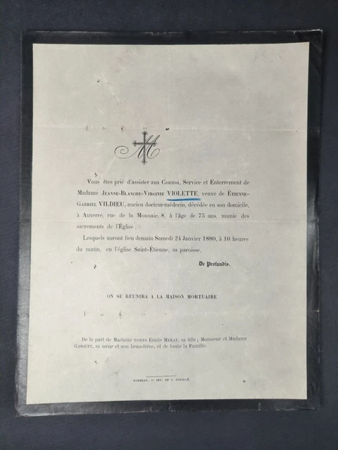 VILDIEU NÉE JEANNE-BLANCHE-VIRGINIE Violette, 1805-1880, Auxerre, Yonne ...