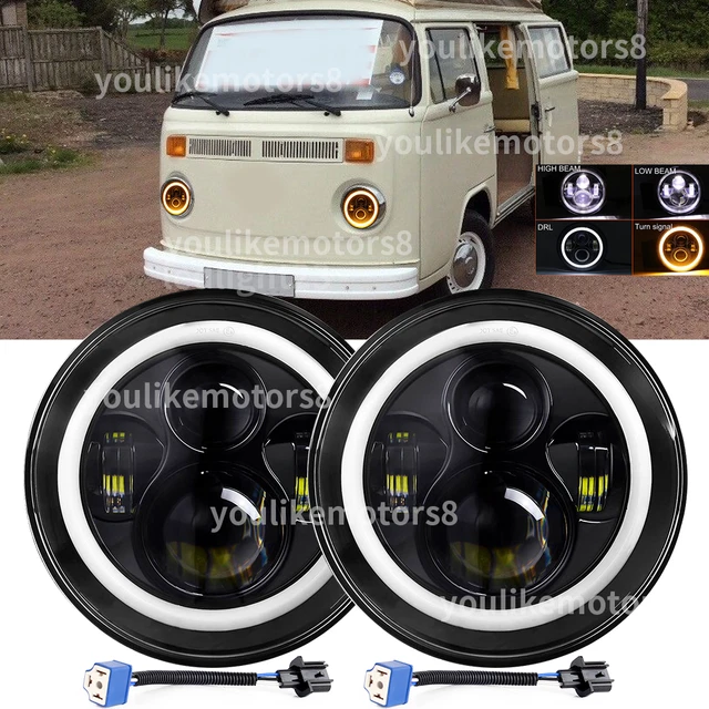 FIT VW BAY Window Camper Bus Van T2 1974 to 1979 7" LED Headlight Halo ...