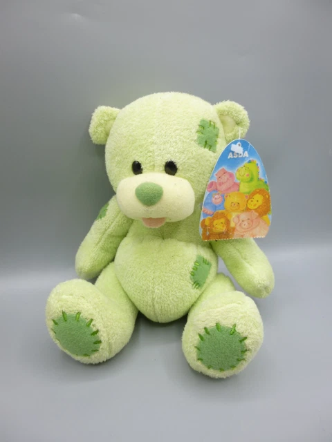 VINTAGE ASDA MINI Patch Bear Patchwork Green Teddy Soft Plush Toy 7" £ ...