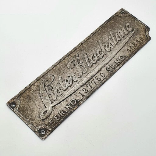 VINTAGE LISTER BLACKSTONE Aluminium Engine Identification Makers Name ...