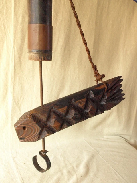 MEIJI AND TAISHO eras Beautiful fish-shaped free hook 100cm Cedar wood ...