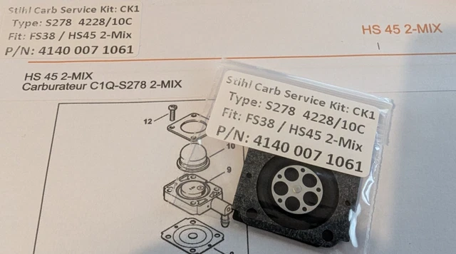 STIHL HS45 2-MIX Hedge Trimmer Carb Service Kit C1Q-S278. Stihl: 4140 ...
