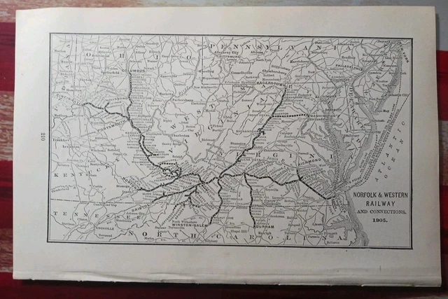 1905 DATED RAILROAD Train Route Map NORFOLK & WESTERN RAILWAY ...