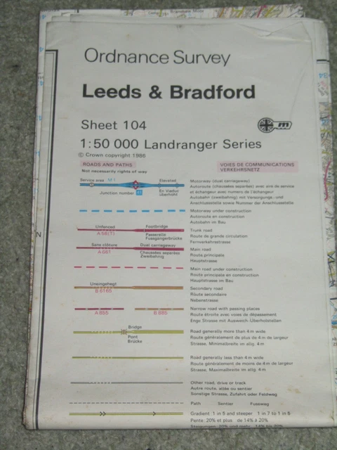 FEUILLE DE CARTE OS Ordnance Survey Landranger 104 Leeds & Bradford ...