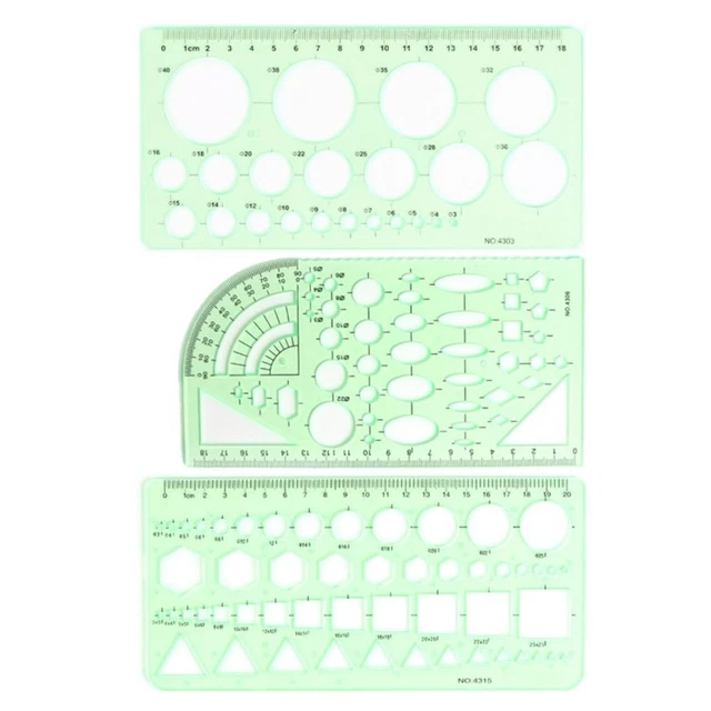 TEMPLATES RULERS TOOL Set Scale Drafting Drawing Templates Geometry ...