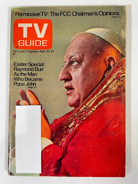 1973 TV GUIDE Raymond Burr as Pope John NY Metro Edition Address Label ...