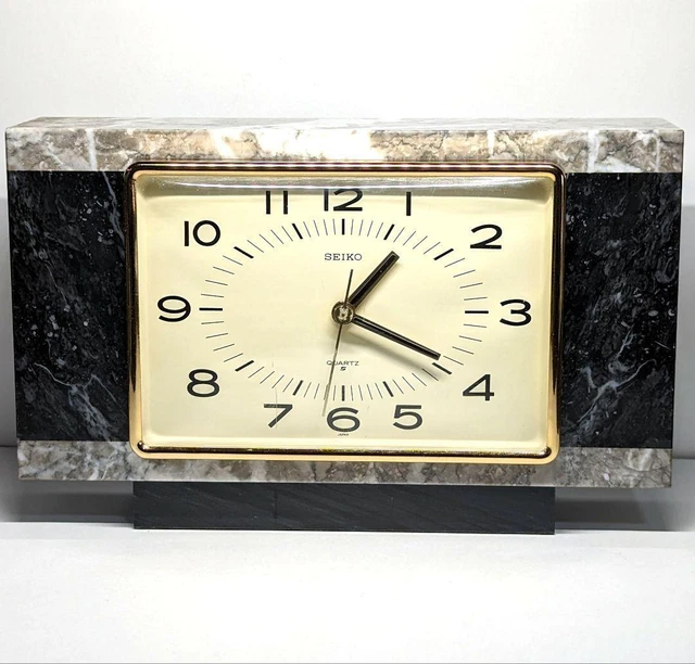 VINTAGE SEIKO MARBLE Stone Desk Clock Made in JAPAN Battery Powered ...