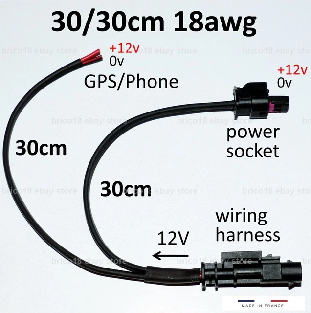 BMW Y CABLE Power Outlet 30/30cm 18awg - GS310 F650 F700 F750 F800 F850 ...