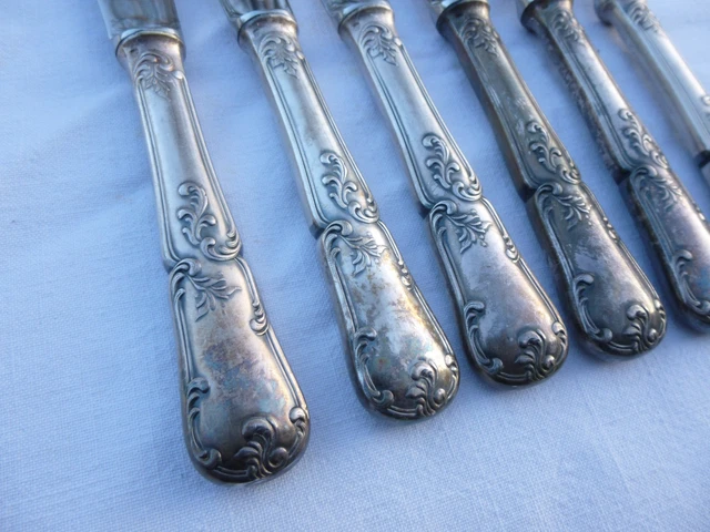 6 JOLIS COUTEAUX De Table Lame Nogent Inox Manche Metal Argente Decor ...