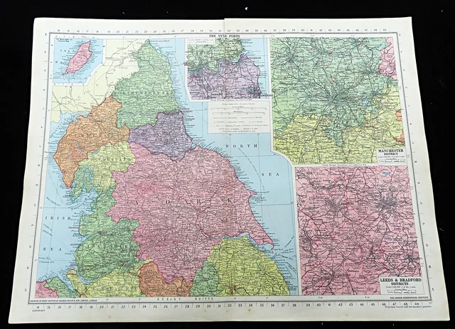 1945 WW2 MAP of Manchester Leeds Bradford Northern England World War 2 ...