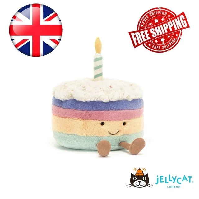 JELLYCAT AMUSEABLES RAINBOW Birthday Cake 26cm Plush Toy BNWT &Dust Bag ...