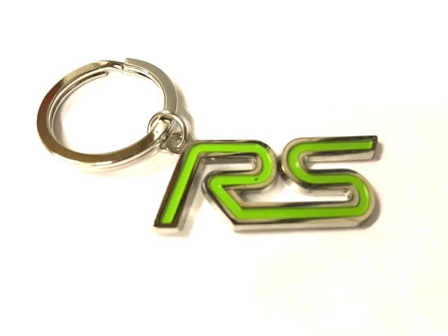 FORD GREEN & Chrome 'Rs' Logo Keyring Focus, Fiesta, Escort, Cosworth ...