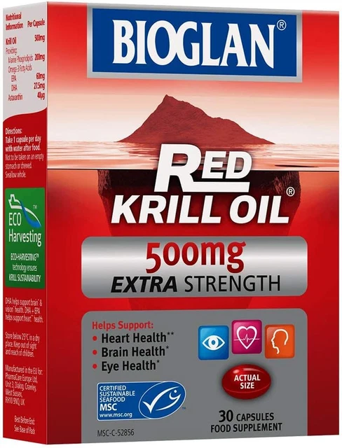 RED KRILL OIL Extra Strength 500Mg, High in Omega-3 Fish Oil, EPA & DHA ...