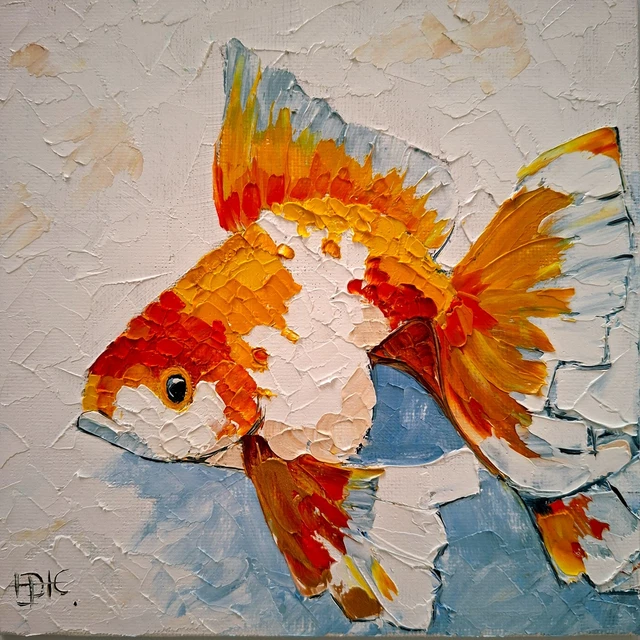 GOLDFISH ORIGINAL PAINTING Impasto Oil Painting Still Life 3D Art ...