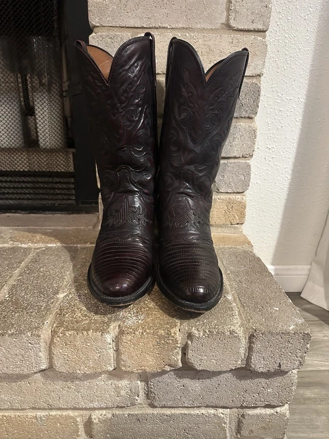 LUCCHESE TEJU LIZARD Boots Black Cherry 10 EE M2901 £222.80 - PicClick UK