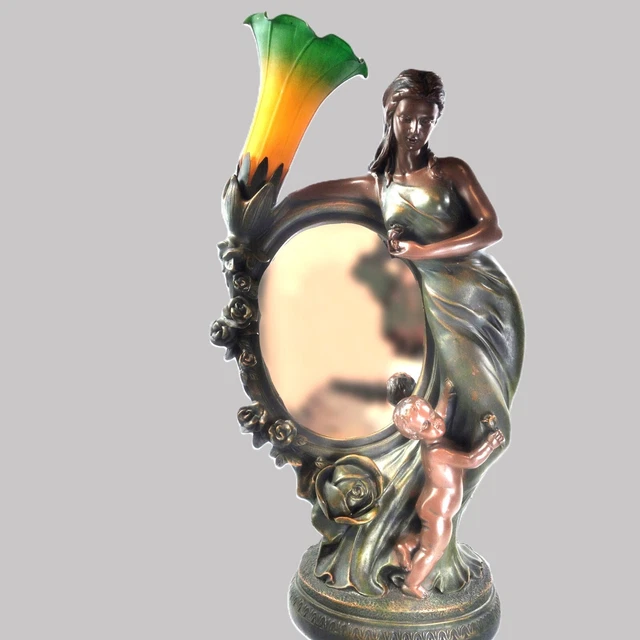 1995 CROSA ART Nouveau Woman with Child Mirror Lamp w Tiffany Style ...