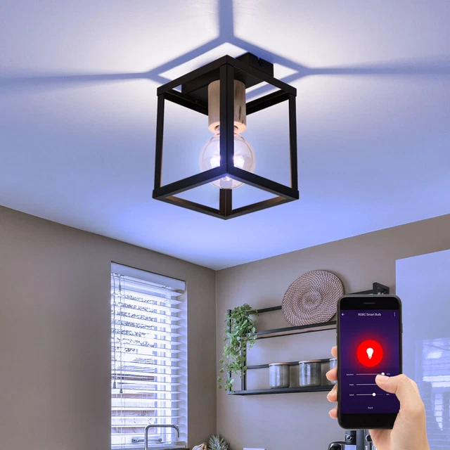 SMART LED BOIS Lampe Noir Alexa Google RGB Plafonniers Nature Variateur ...