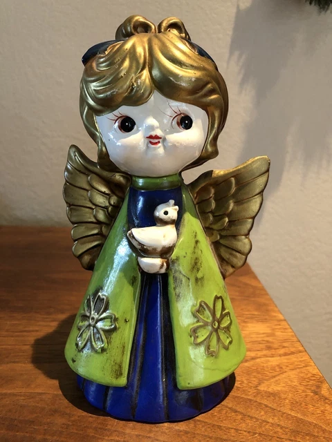 VINTAGE HOLT HOWARD Angel Girl Chalkware MCM Green Blue Wide Eyed HH ...