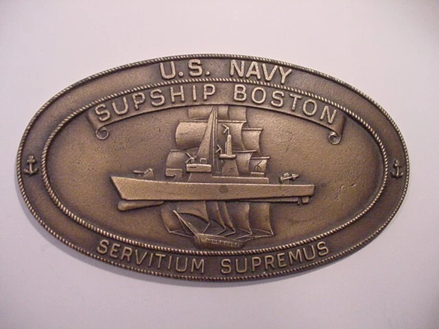 UNIQUE VINTAGE BRONZE Plaque Us Navy Supship Boston Servitium Supremus ...
