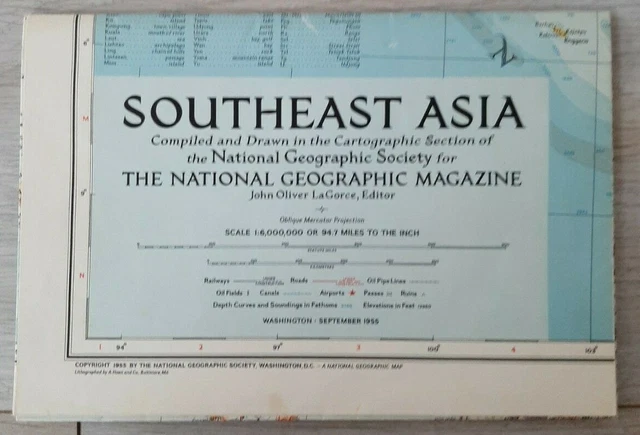 NATIONAL GEOGRAPHIC MAP of Southeast Asia. (Sept, 1955) £9.00 - PicClick UK