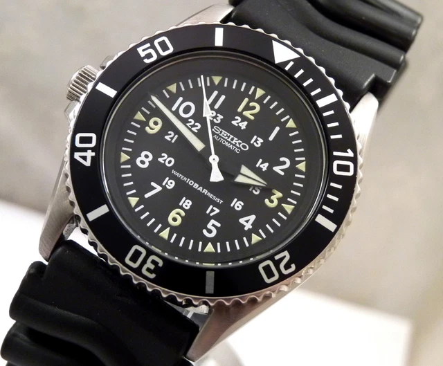 SEIKO 'DESTRO' LEFTY 39mm Pilot GMT Black Dial Automatic Watch Custom ...