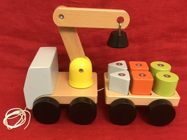 IKEA MULA WOODEN Toy Crane Truck & Magnetic Blocks Pull Along Toy Shape ...