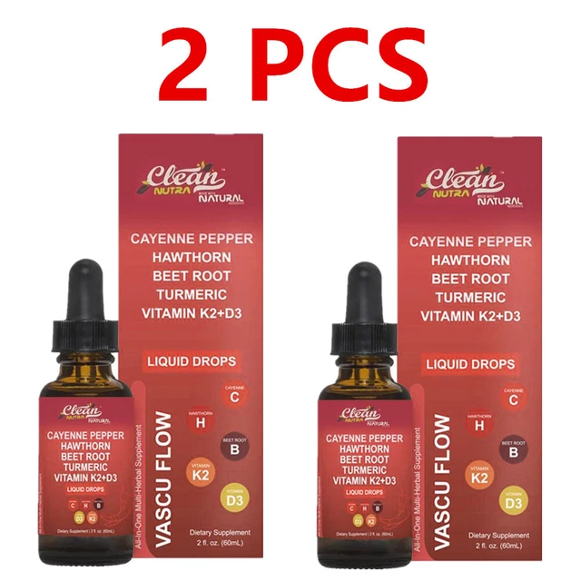 2X CAYENNE PEPPER Hawthorn Beet Root Turmeric Vitamin K2+D3 Drops 60ml ...