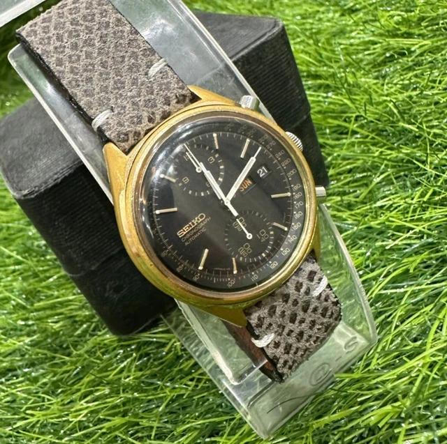 VINTAGE SEIKO 6138-8020 Black Panda Gold Automatic Chronograph Men's ...