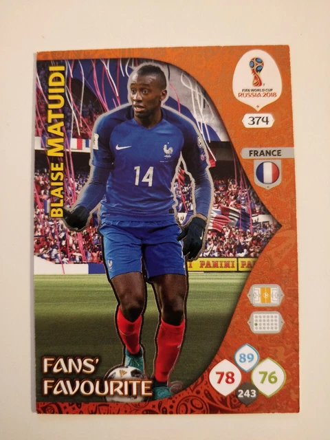 CARTE PANINI N°374 Blaise MATUIDI FIFA World Cup Russia 2018 Adrenalyn ...