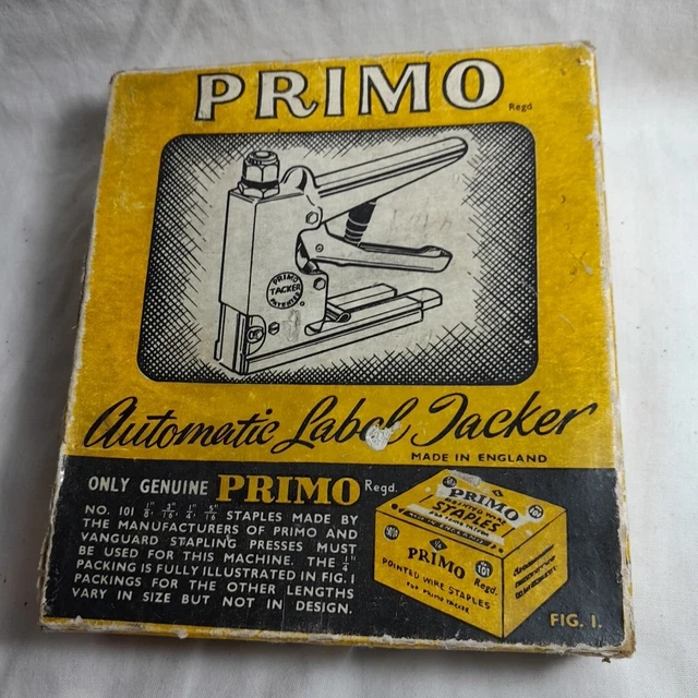 VINTAGE 1960S HEAVY Duty Primo Automatic Label Tacker - Boxed - Made In ...