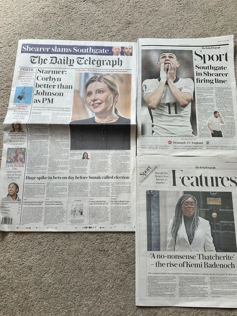 DAILY TELEGRAPH 21ST June 2024 21/6/24 Euro 2024 England & Kemi ...