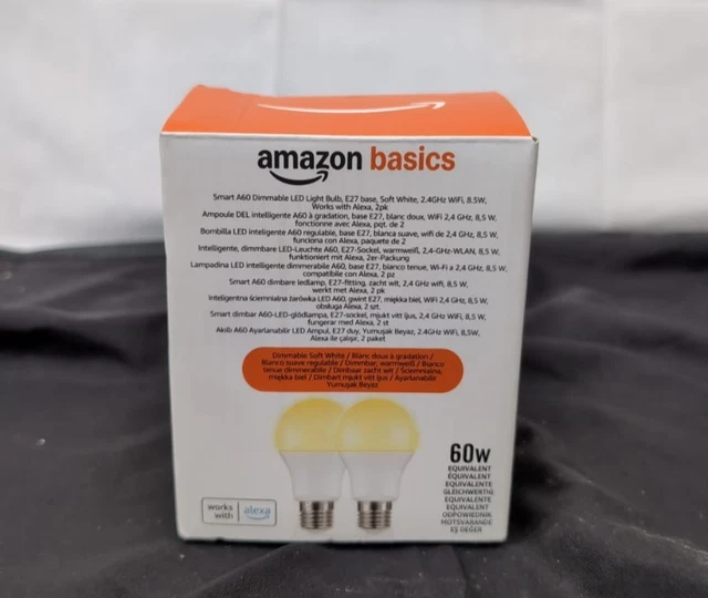 AMAZON BASICS SMART A60 Dimmable LED Light Bulb, E27 8.5W, Soft White ...