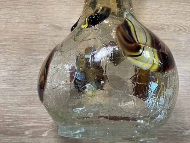 HAND BLOWN CRACKLE Glass Vase Wave Edge Made in Italy £42.30 - PicClick UK