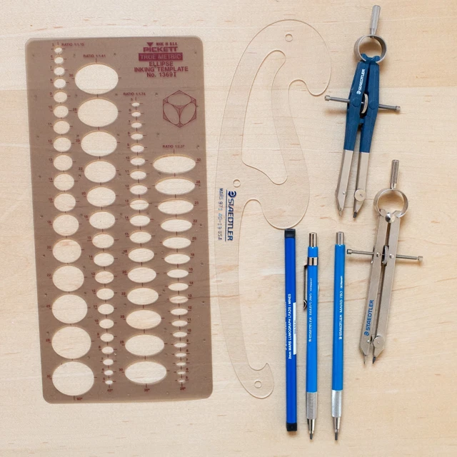 STAEDTLER MARS DRAFTING Tools Lot: Compass Pencils Ellipse Oval Pickett ...