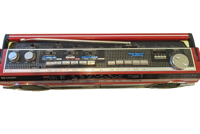 SHARP STEREO RETRO Boombox Radio Dual Cassette Player WQ-372E(R) Good ...