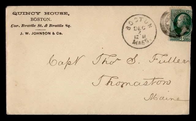 DR WHO 1880S FANCY CANCEL 11 NEGATIVE BOSTON MA HOTEL ADVERTISING ...