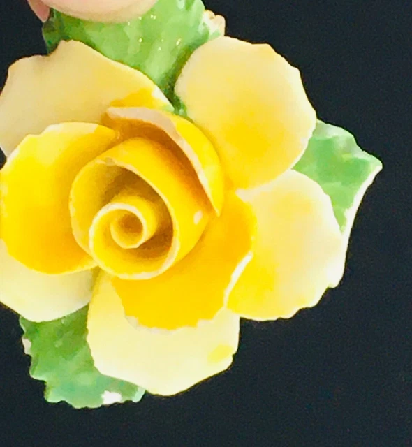 SMALL VINTAGE YELLOW Porcelain Rose Flower Brooch. Signed Adderley ...
