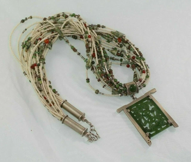 VINTAGE STERLING SILVER Carved Faux Jade? Wilford Begay? Mystery ...