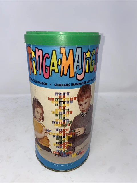 VINTAGE 1960S RINGA-MAJIGS Stacking Rings Toy Building Toys 63 Pcs EUR ...