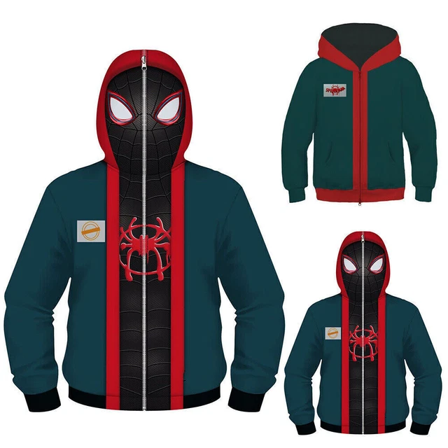 KIDS SPIDERMAN MILES Morales Full Zip Hoodie Over Face Mask Boy Hooded ...