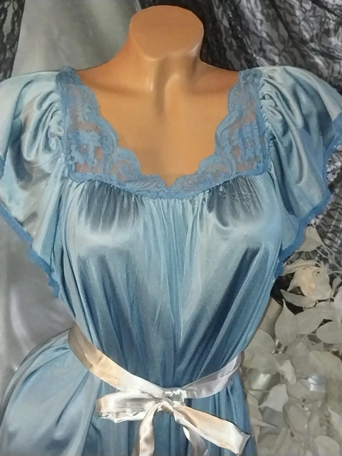 VTG SATIN SILKY LACY FLUTTER SLV BLUE MISS ELAINE LUX NIGHTGOWN ...