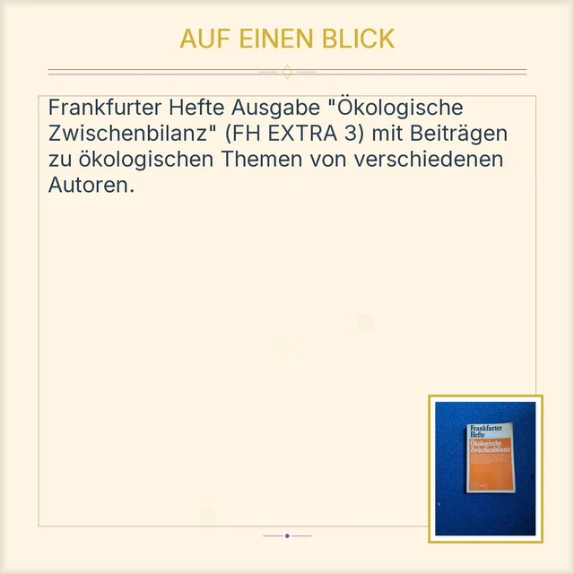 FRANKFURTER HEFTE FH EXTRA 3 Bilan Écologique Revue EUR 2,95 - PicClick FR