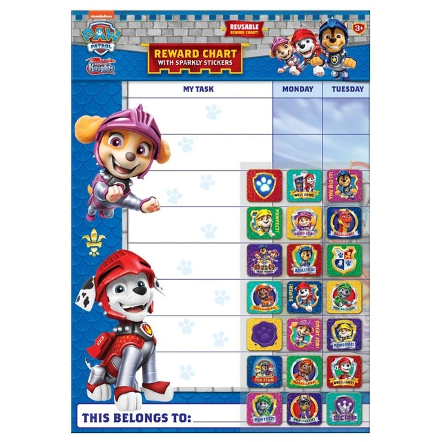 PAW PATROL RESCUE Knights Reward Chart and Stickers Reusable Visual ...