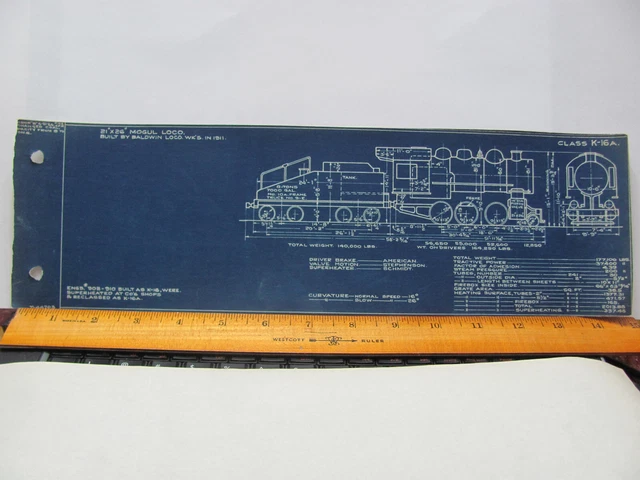 BALTIMORE & OHIO Railroad Orig Blueprint Data Diagram Class K-16A ...