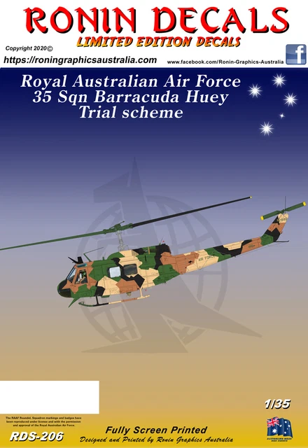1/35 RONIN DECALS RAAF 35 Sqn UH-1D Barracuda scheme decals EUR 8,68 ...