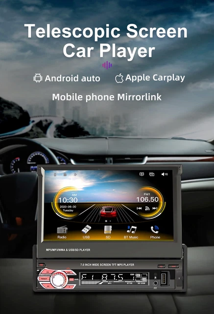 SINGLE DIN 7& Apple CarPlay Android Auto Car Stereo Radio Flip Out HD ...